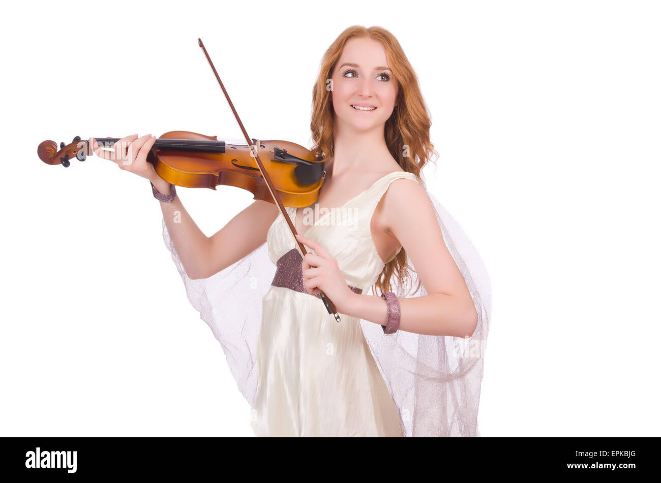 Ancient goddess with violin isolated on white Stock Photo - Alamy