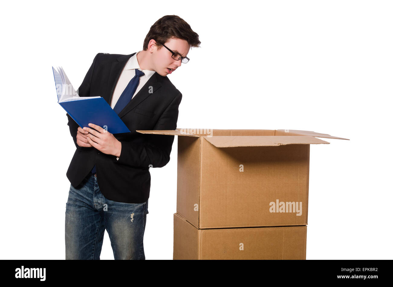 Young businessman in thinking out of box concept Stock Photo - Alamy