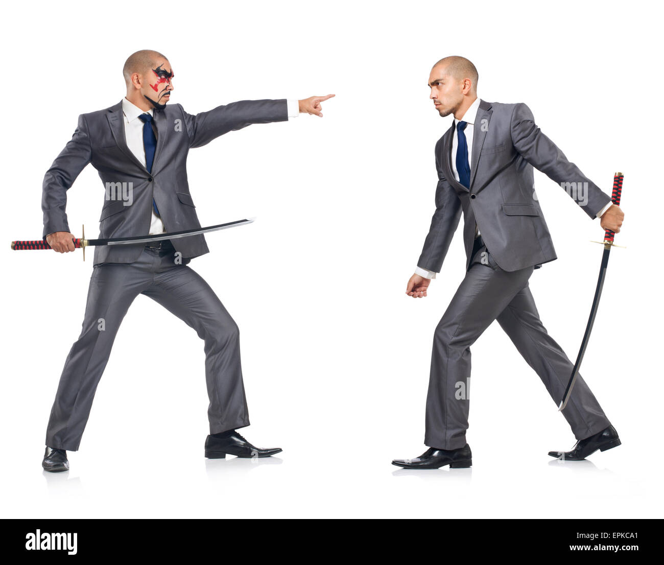 Two men figthing with the sword isolated on white Stock Photo - Alamy