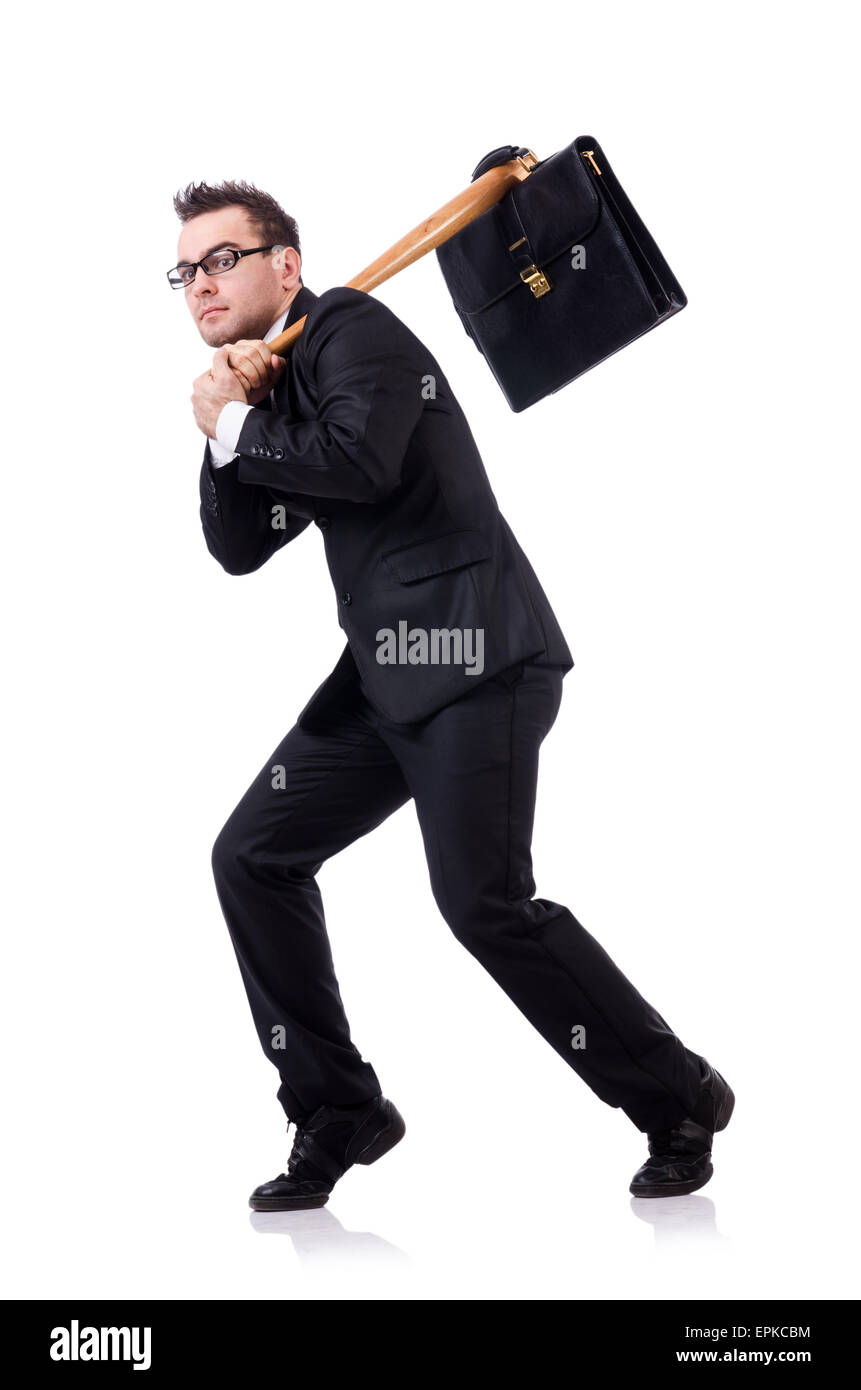 Man with baseball bat isolated on white Stock Photo - Alamy
