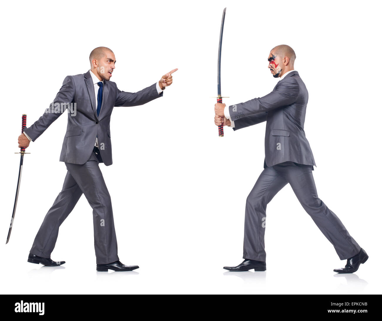 Two men figthing with the sword isolated on white Stock Photo - Alamy