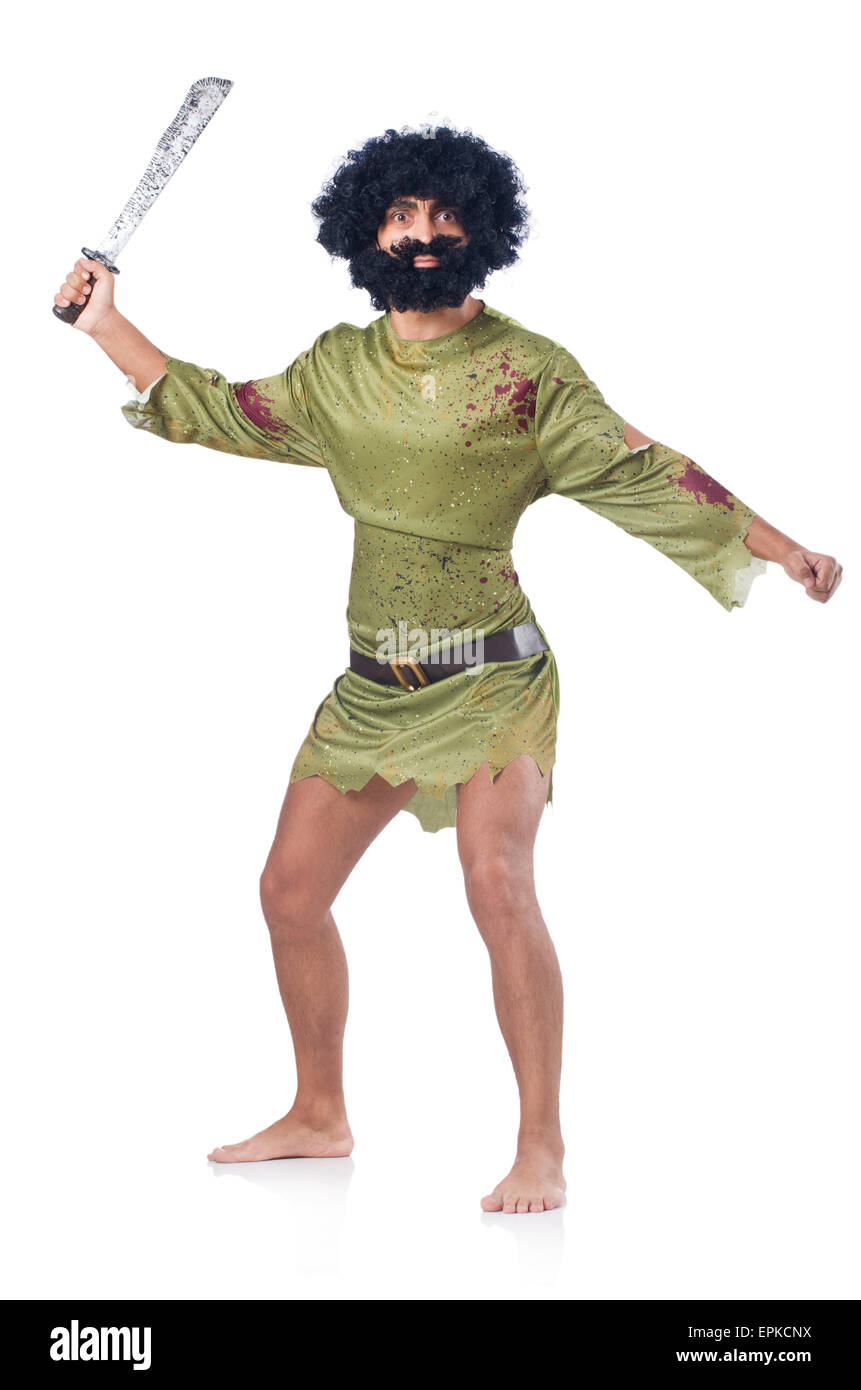 Savage man isolated on white Stock Photo - Alamy