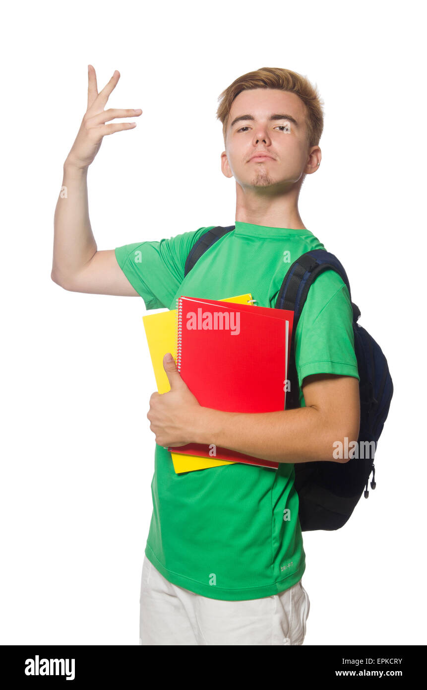 Student with textbooks isolated on the white Stock Photo - Alamy