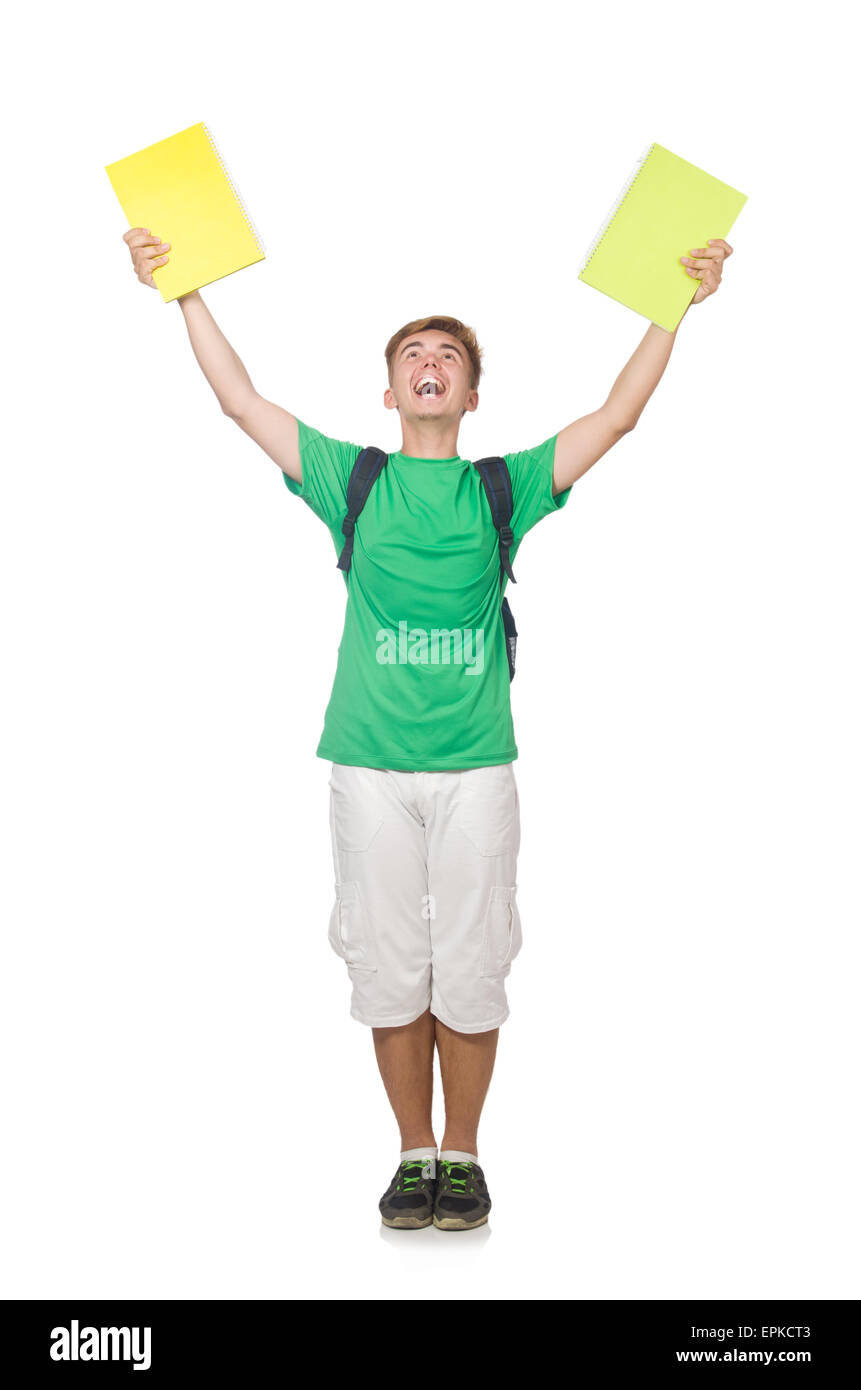 Student with books isolated on white Stock Photo - Alamy