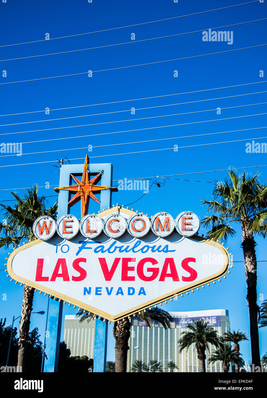 Famous Las Vegas sign on bright sunny day Stock Photo - Alamy