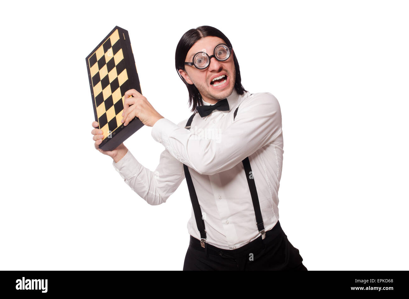 Nerd chess player isolated on white Stock Photo - Alamy