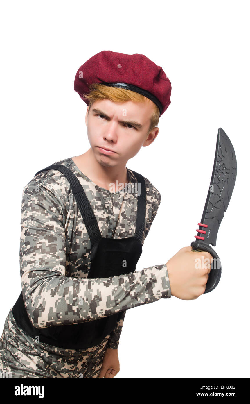 Funny soldier in military concept isolated on the white Stock Photo - Alamy