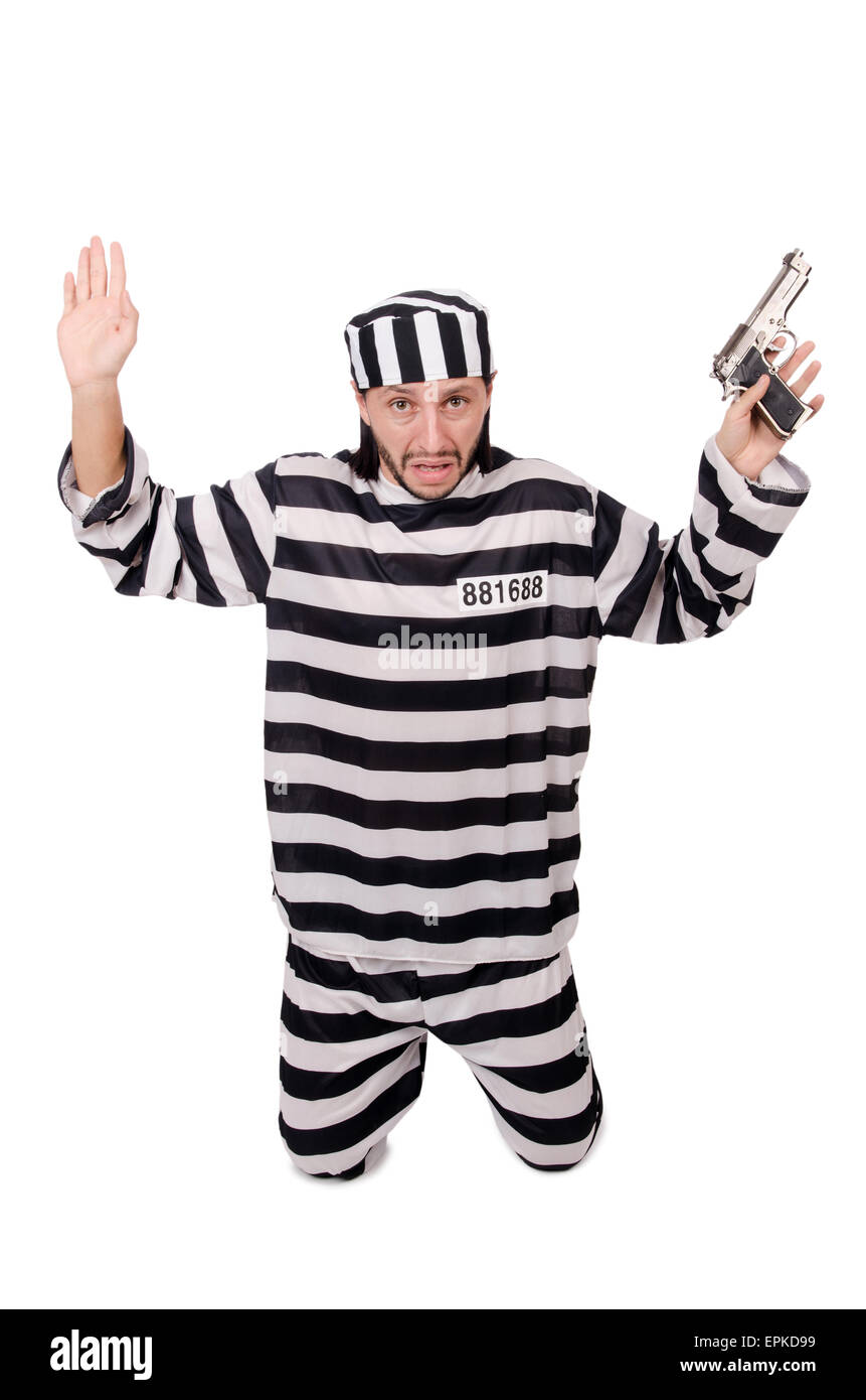Prison inmate with gun isolated on white Stock Photo - Alamy