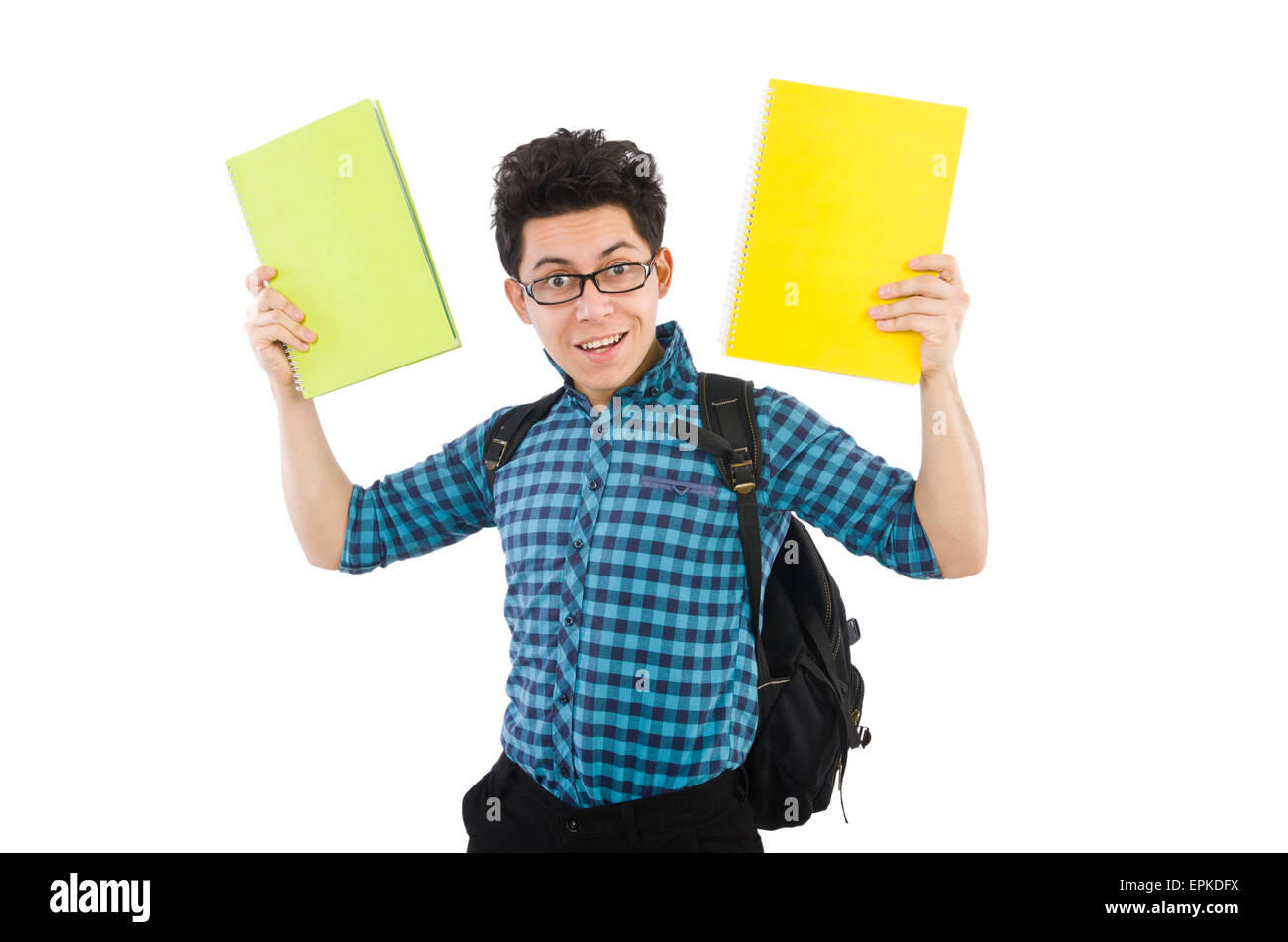 Funny student with books isolated on white Stock Photo - Alamy