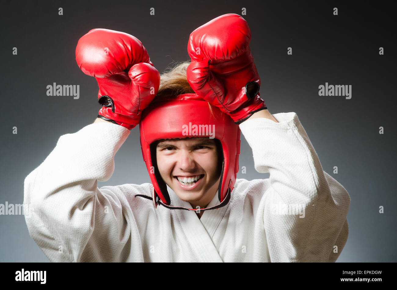 Funny boxer against dark background Stock Photo - Alamy