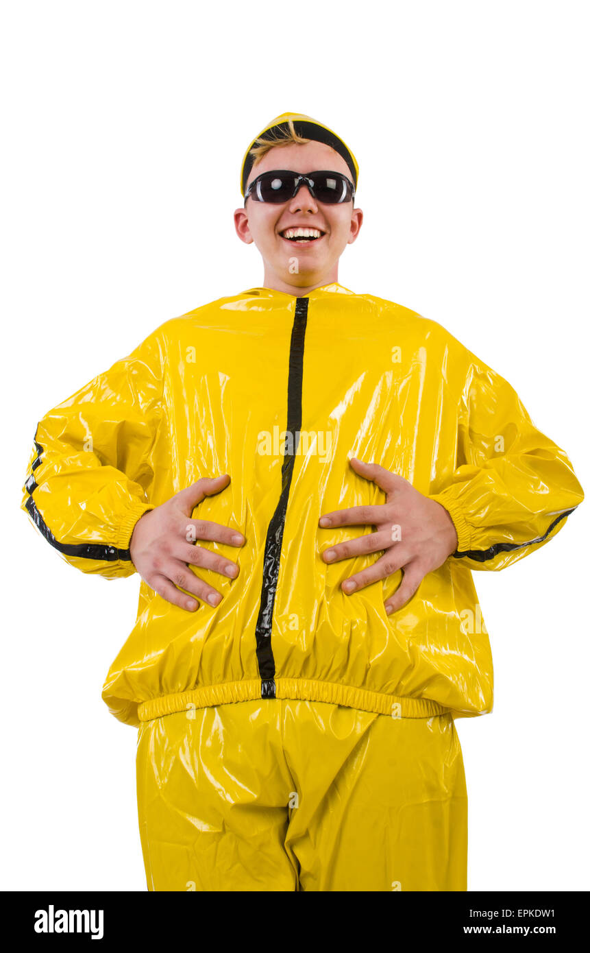 Man in yellow suit isolated on white Stock Photo - Alamy