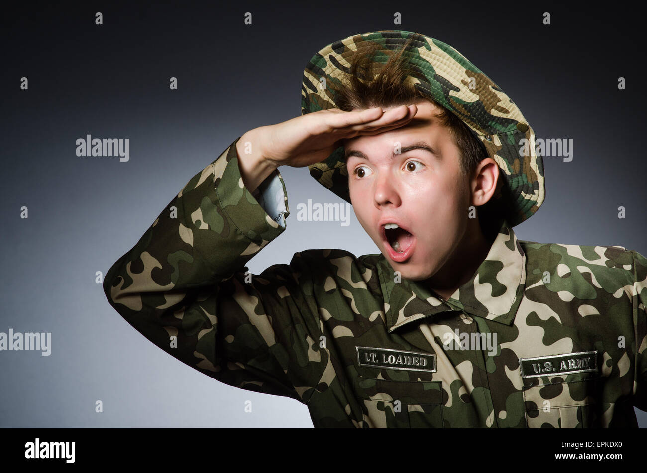 Funny soldier in military concept Stock Photo - Alamy