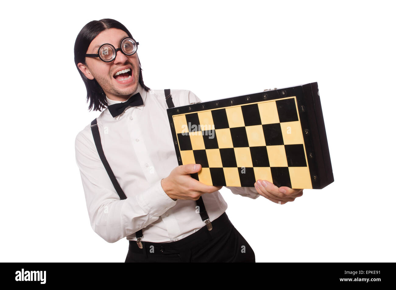 Nerd chess player isolated on white Stock Photo - Alamy
