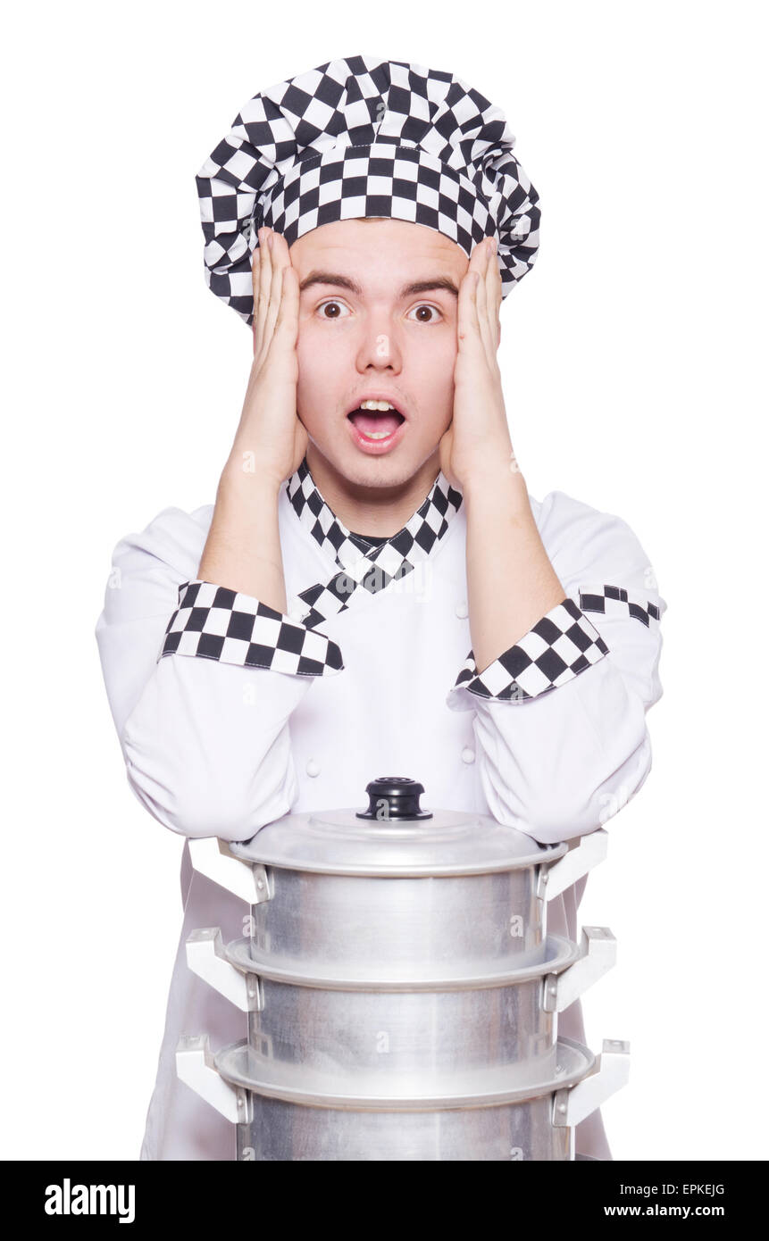 Funny male cook isolated on white Stock Photo - Alamy