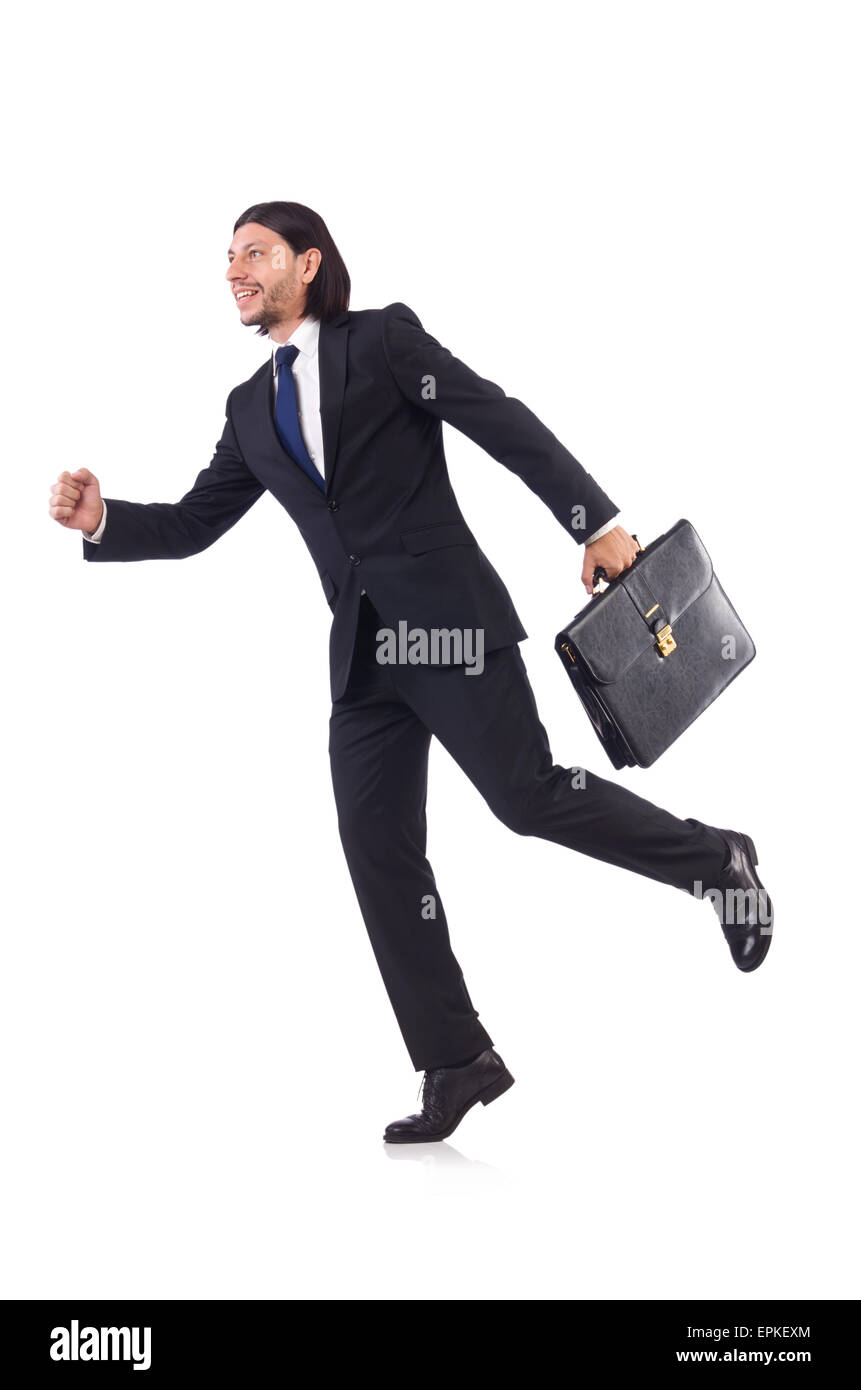 Businessman rushing isolated on the white background Stock Photo - Alamy