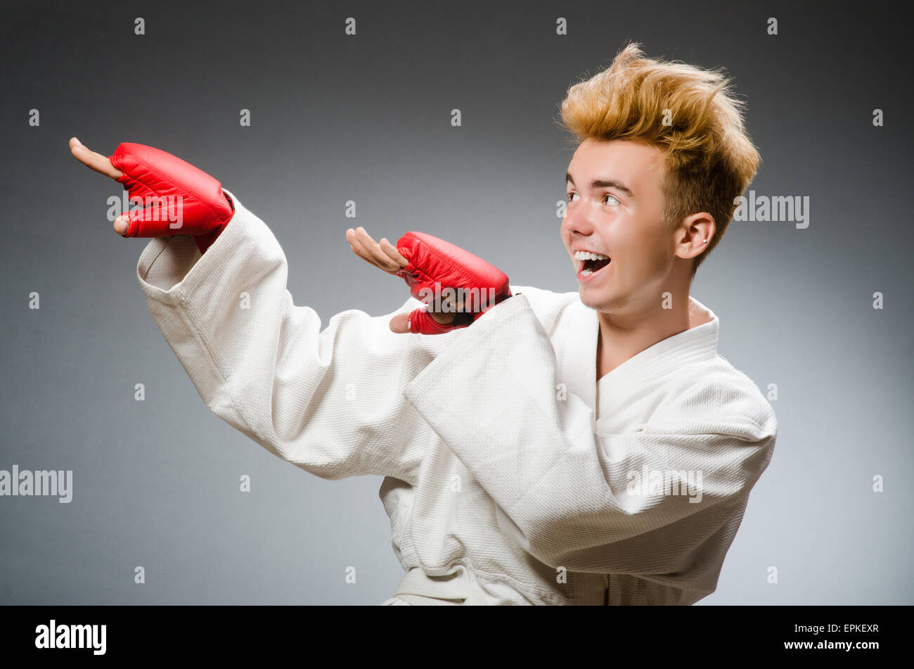 Funny boxer against dark background Stock Photo - Alamy