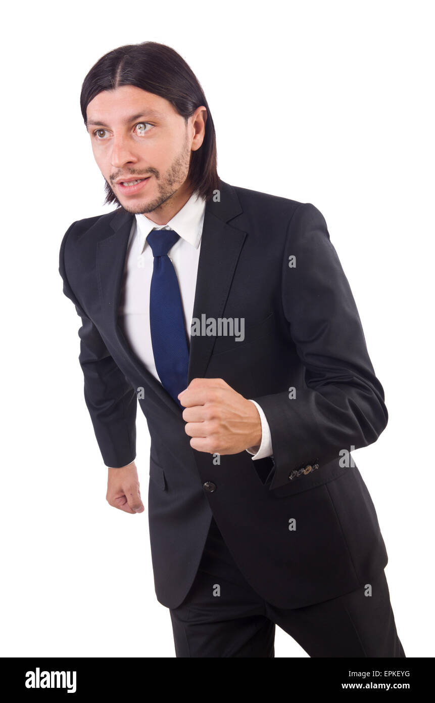 Businessman rushing isolated on the white background Stock Photo - Alamy