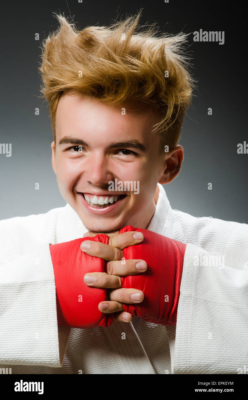 Funny boxer against dark background Stock Photo - Alamy