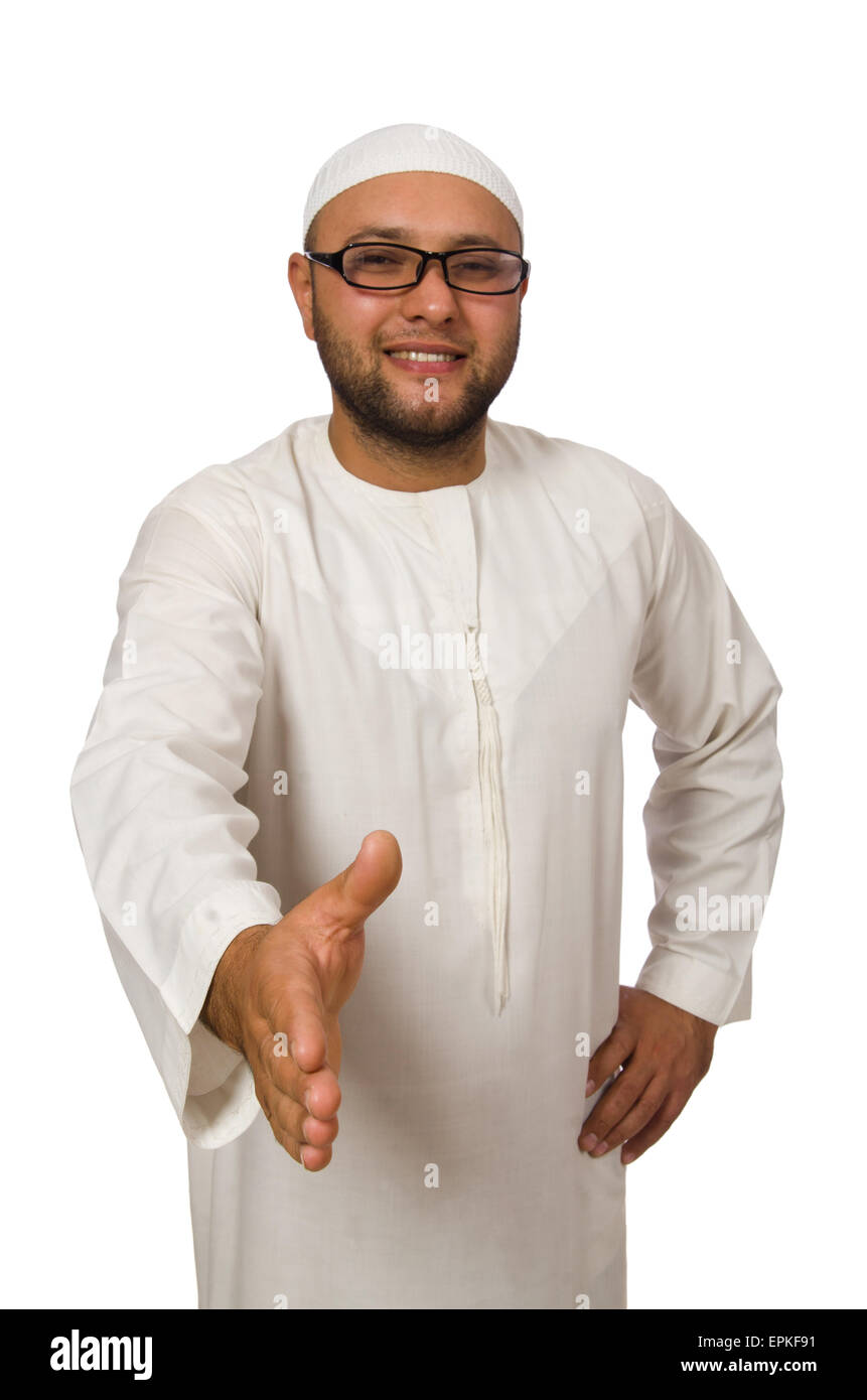 Concept with arab man isolated on white Stock Photo - Alamy
