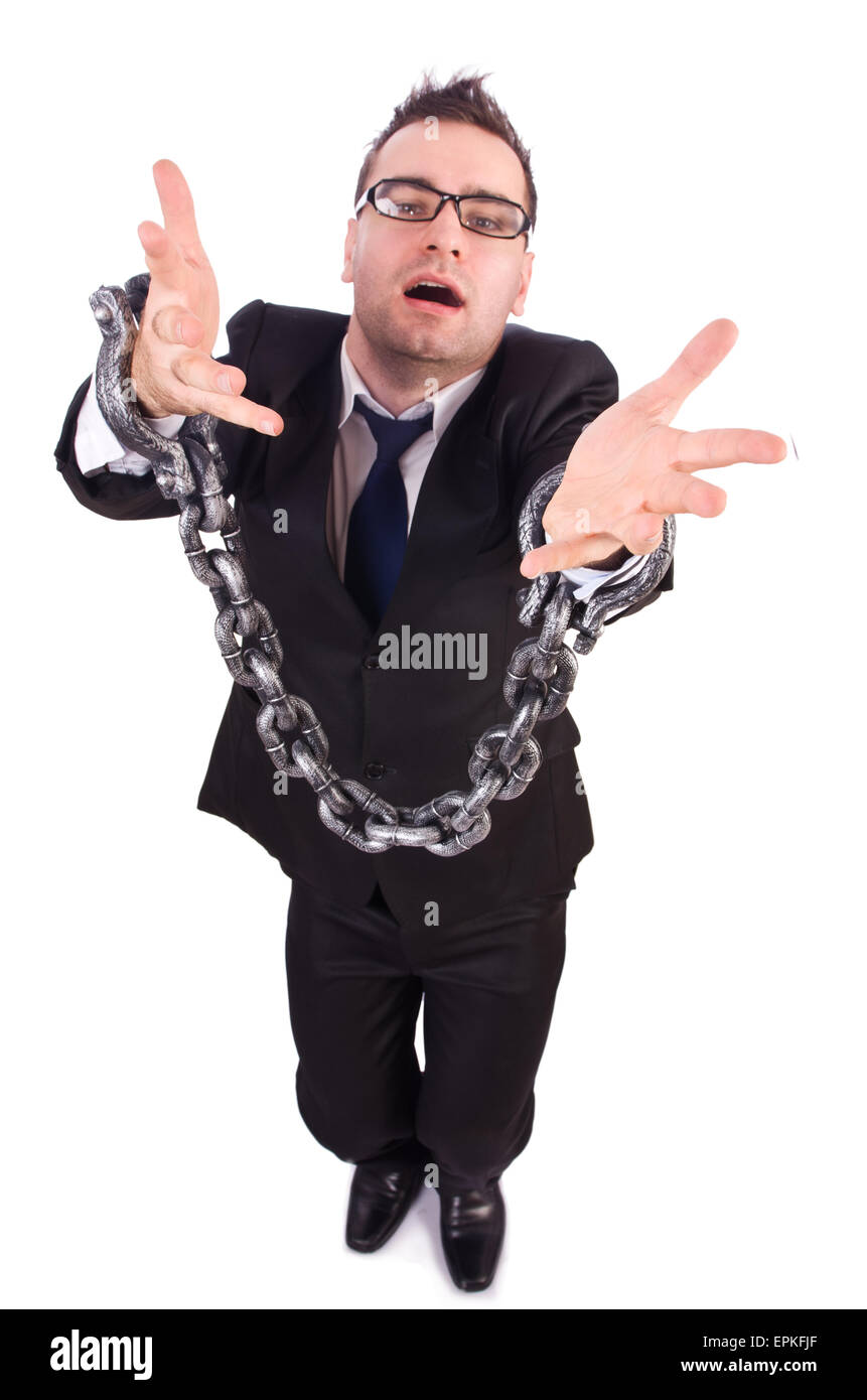 Businessman with chain isolated on the white Stock Photo - Alamy