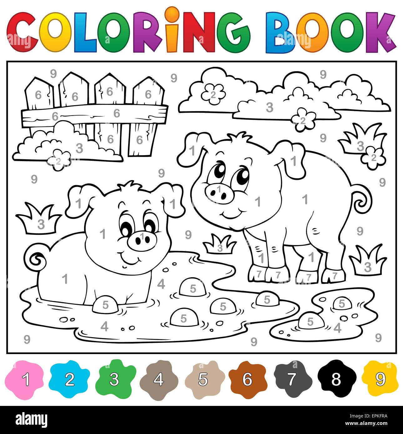 Coloring book with two happy pigs - picture illustration Stock Photo ...