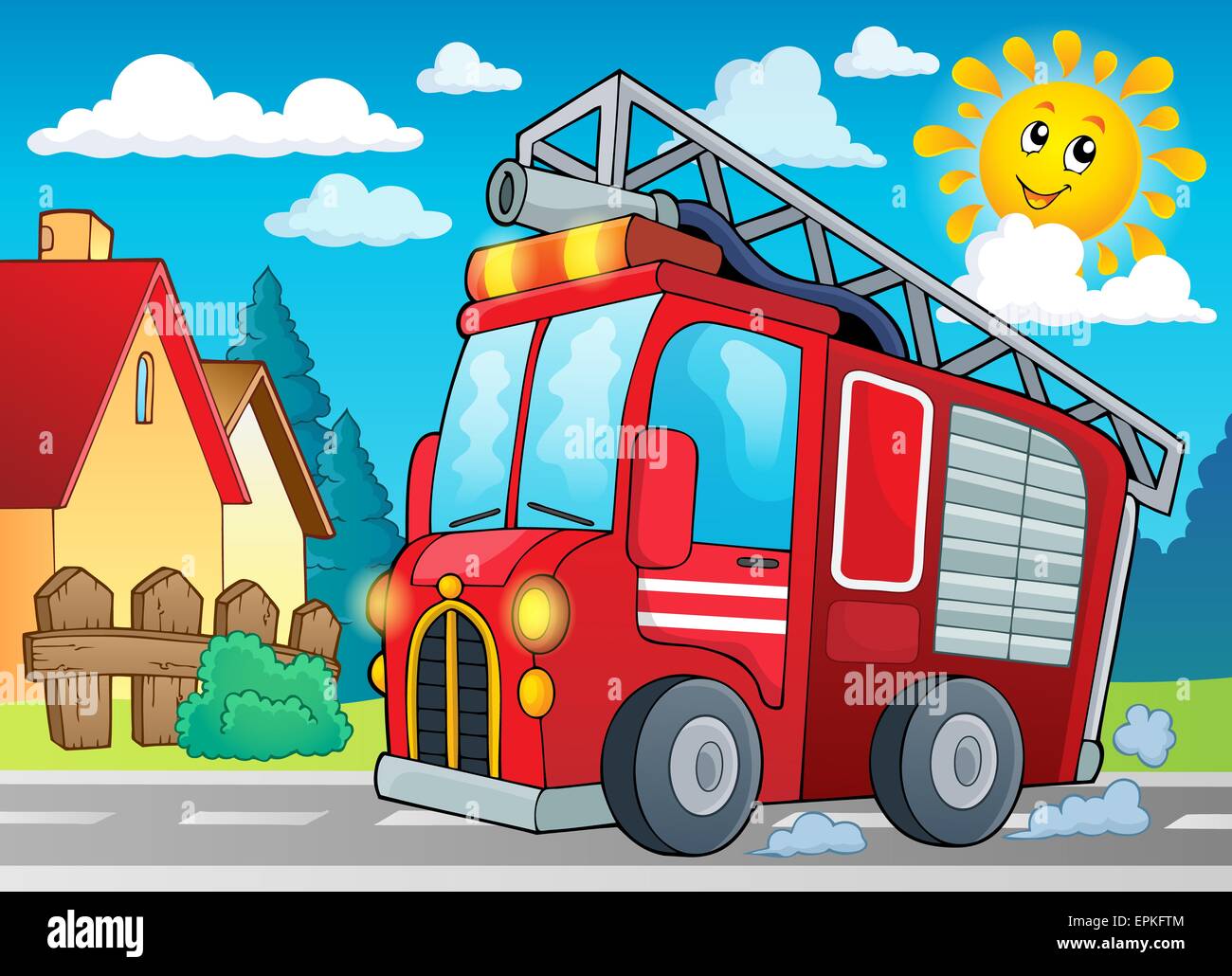 Fire truck theme image 2 - picture illustration Stock Photo - Alamy