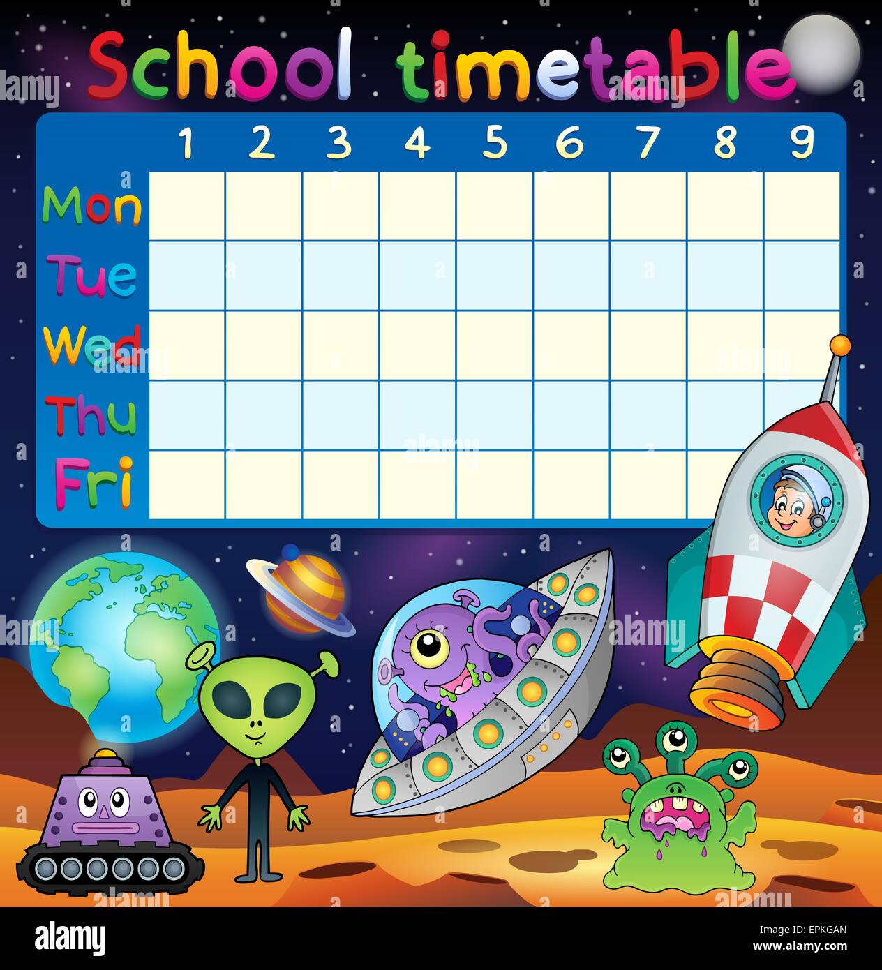 School timetable space fantasy theme - picture illustration Stock Photo ...