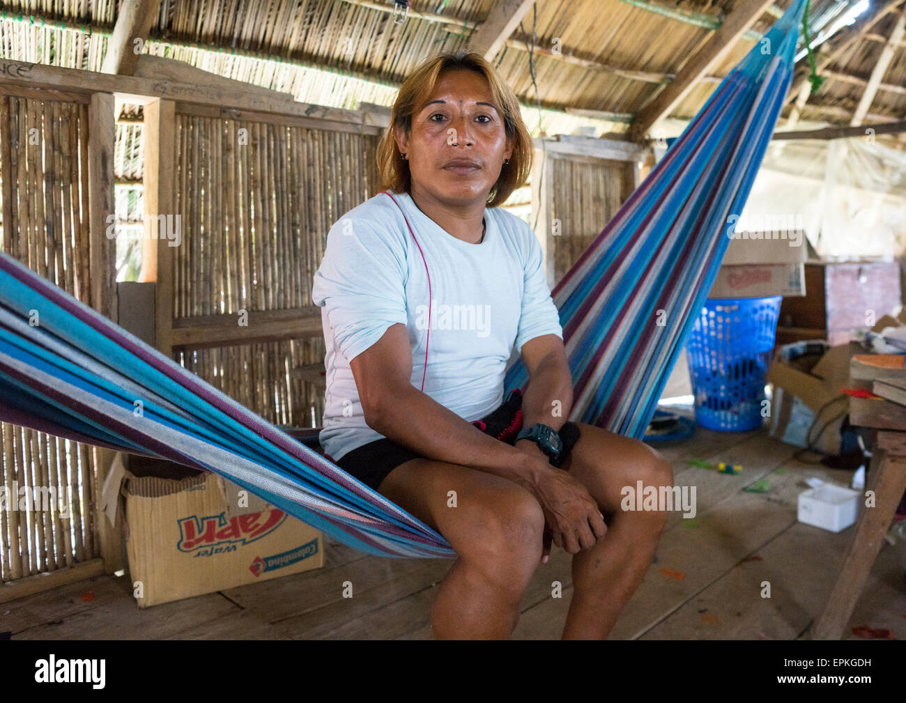 Panama, San Blas Islands, Mamitupu, Gay Kuna Indigenous Man Sitting In ...