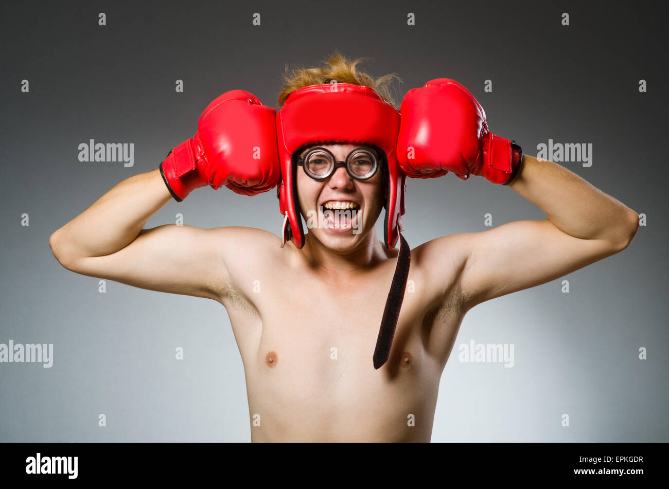 Funny nerd boxer in sport concept Stock Photo - Alamy