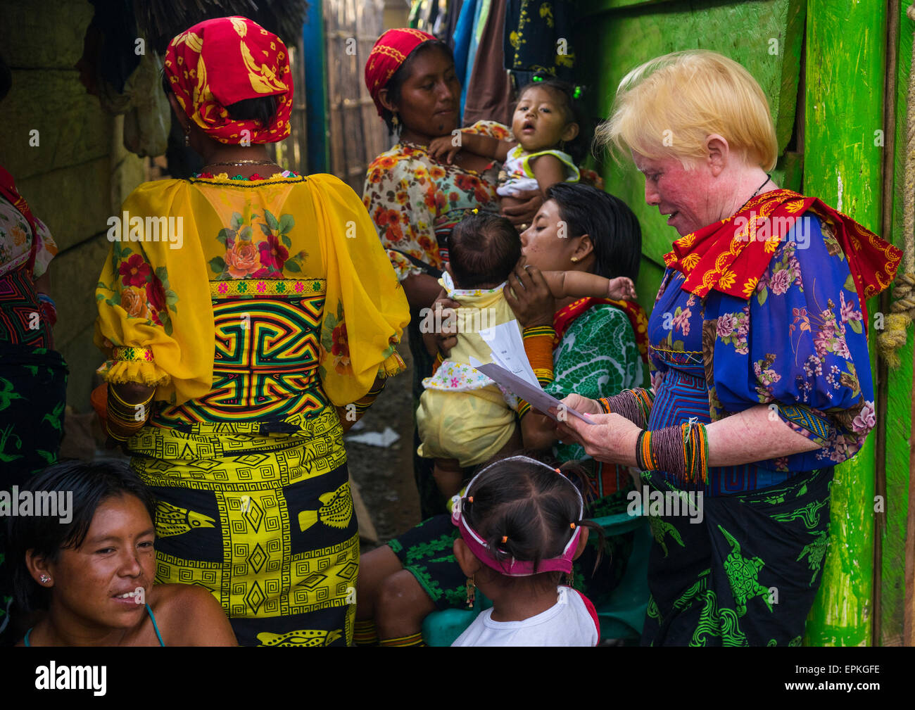 Panama, San Blas Islands, Mamitupu, Albino Kuna Tribe Woman With ...