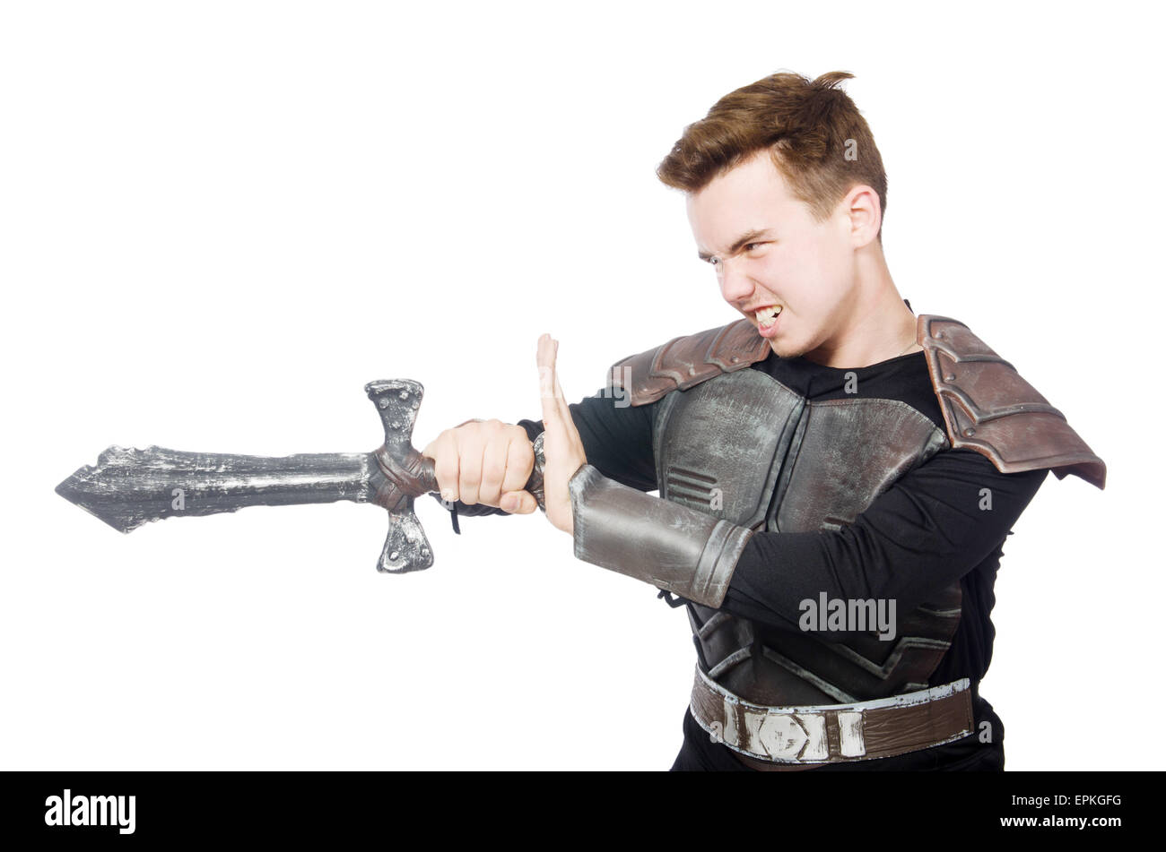 Funny knight isolated on the white background Stock Photo - Alamy
