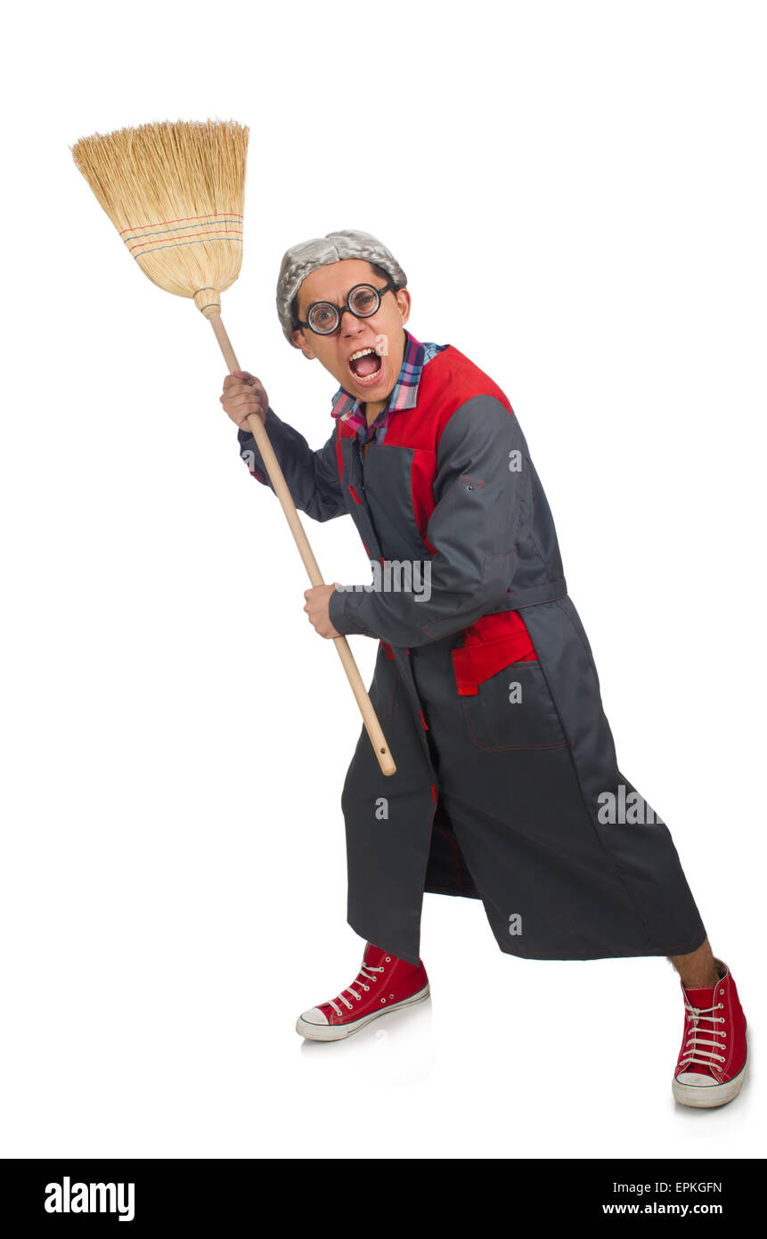 Funny janitor isolated on white Stock Photo - Alamy