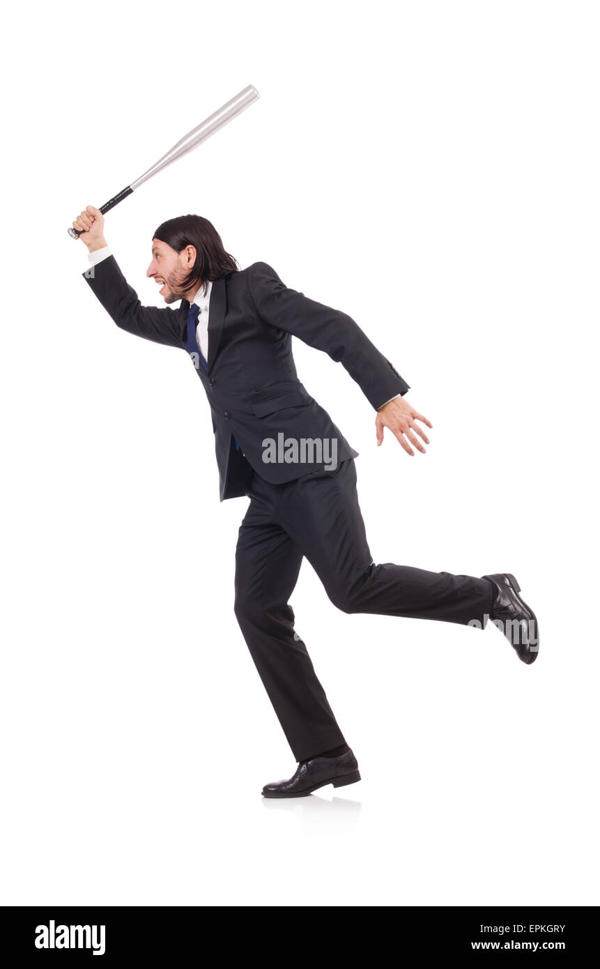 Man with baseball bat isolated on white Stock Photo - Alamy