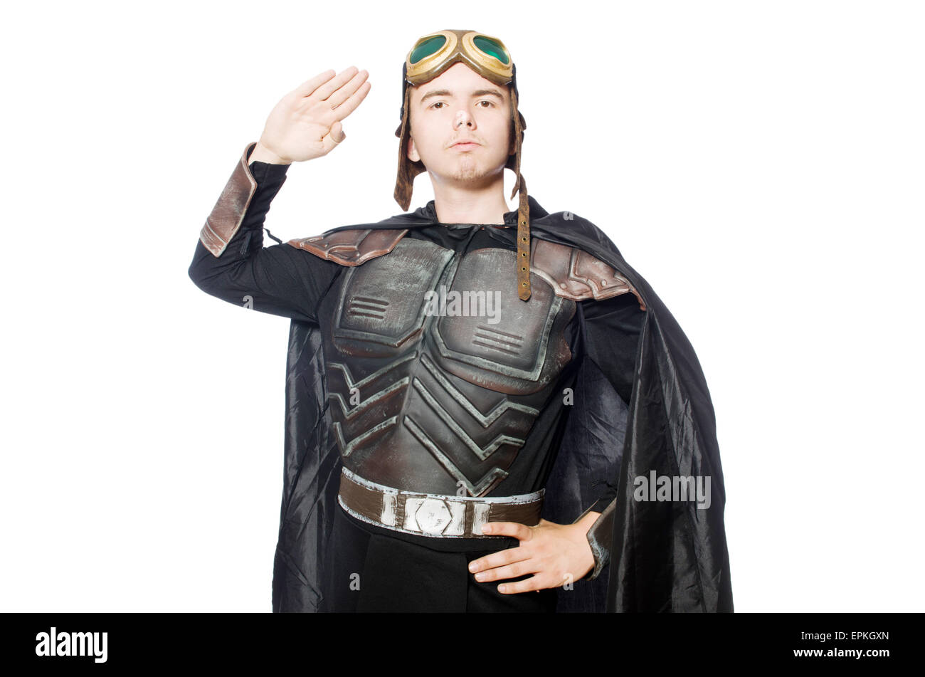 Funny pilot with goggles isolated on white Stock Photo - Alamy