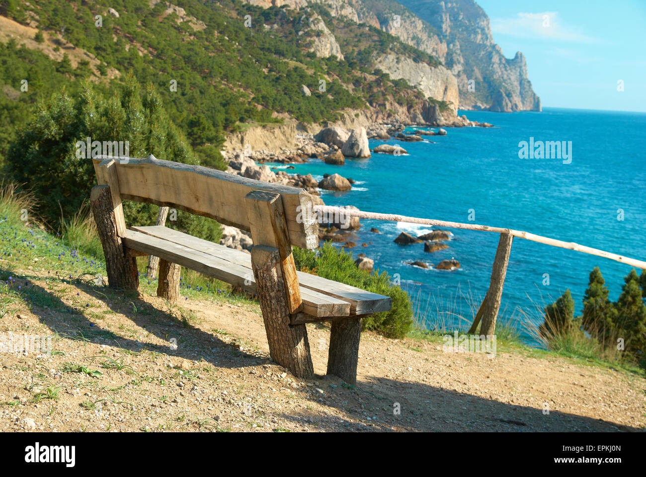 Bench with seaside view Stock Photo - Alamy