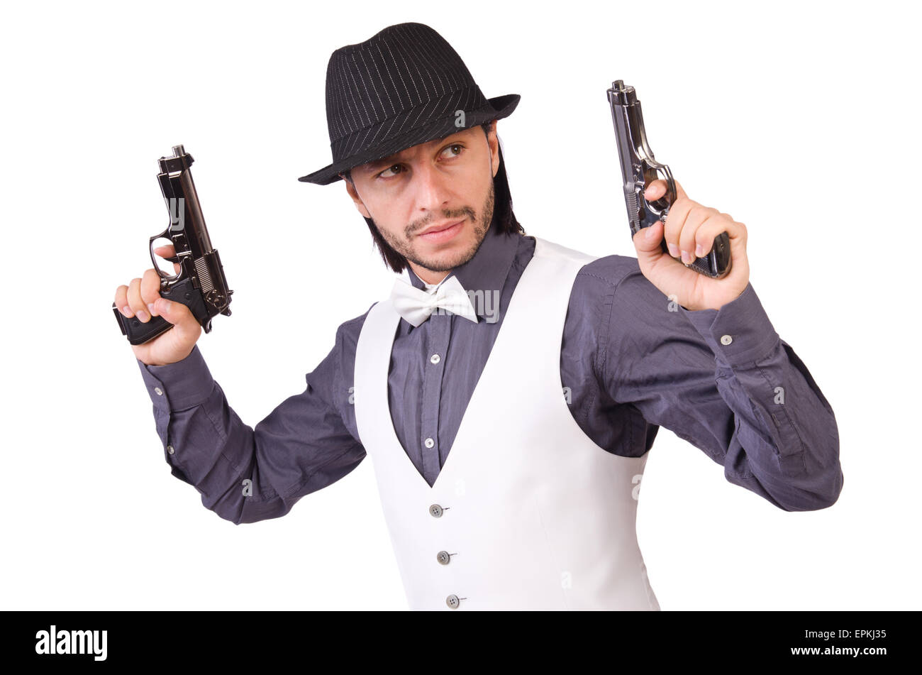 Man with gun isolated on the white Stock Photo - Alamy