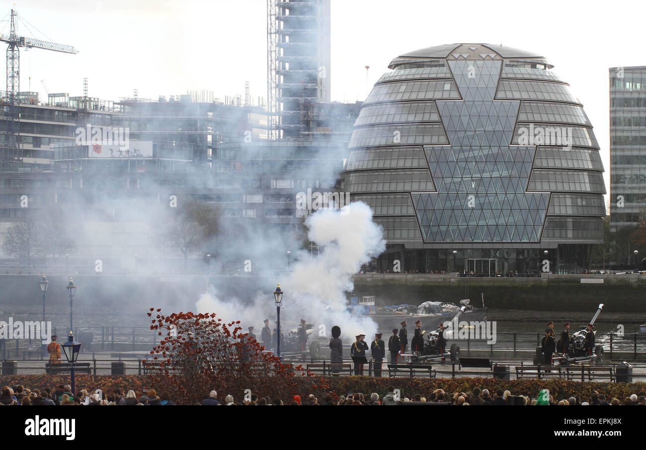A gun salute takes place at the Tower of London to commemorate Prince ...