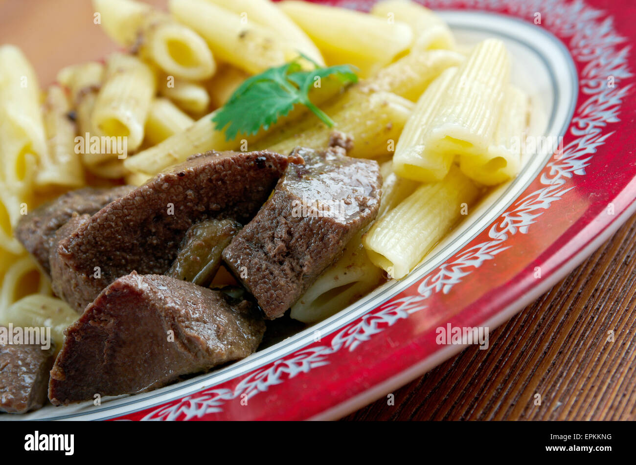 Delicious pasta with pork liver Stock Photo - Alamy