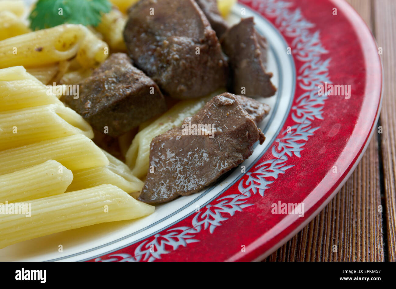 Delicious pasta with pork liver Stock Photo - Alamy
