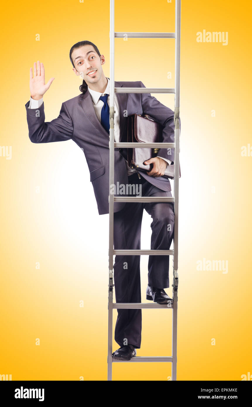 Businessman climbing the ladder isolated on white Stock Photo - Alamy