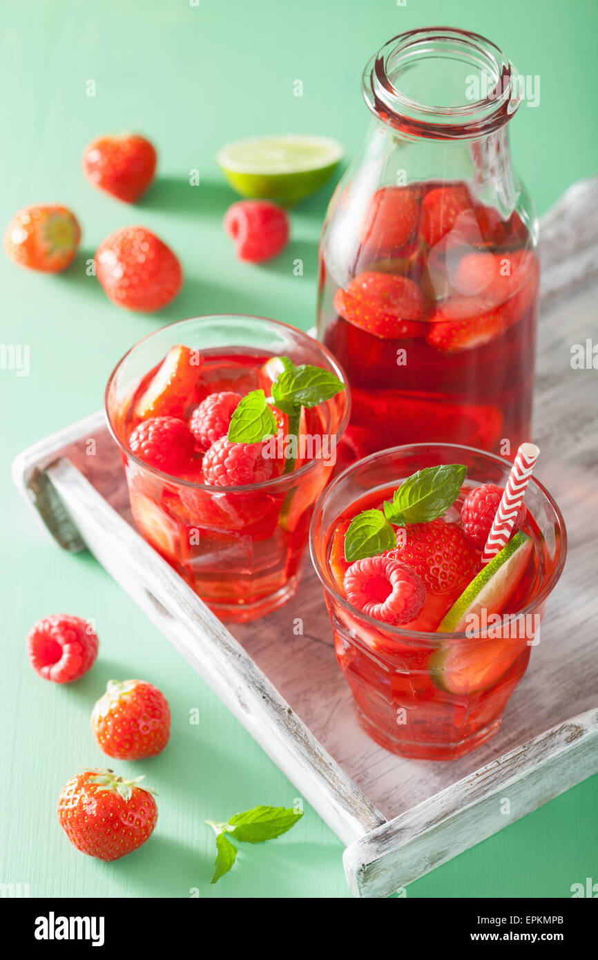 summer strawberry raspberry lemonade with lime and mint Stock Photo - Alamy