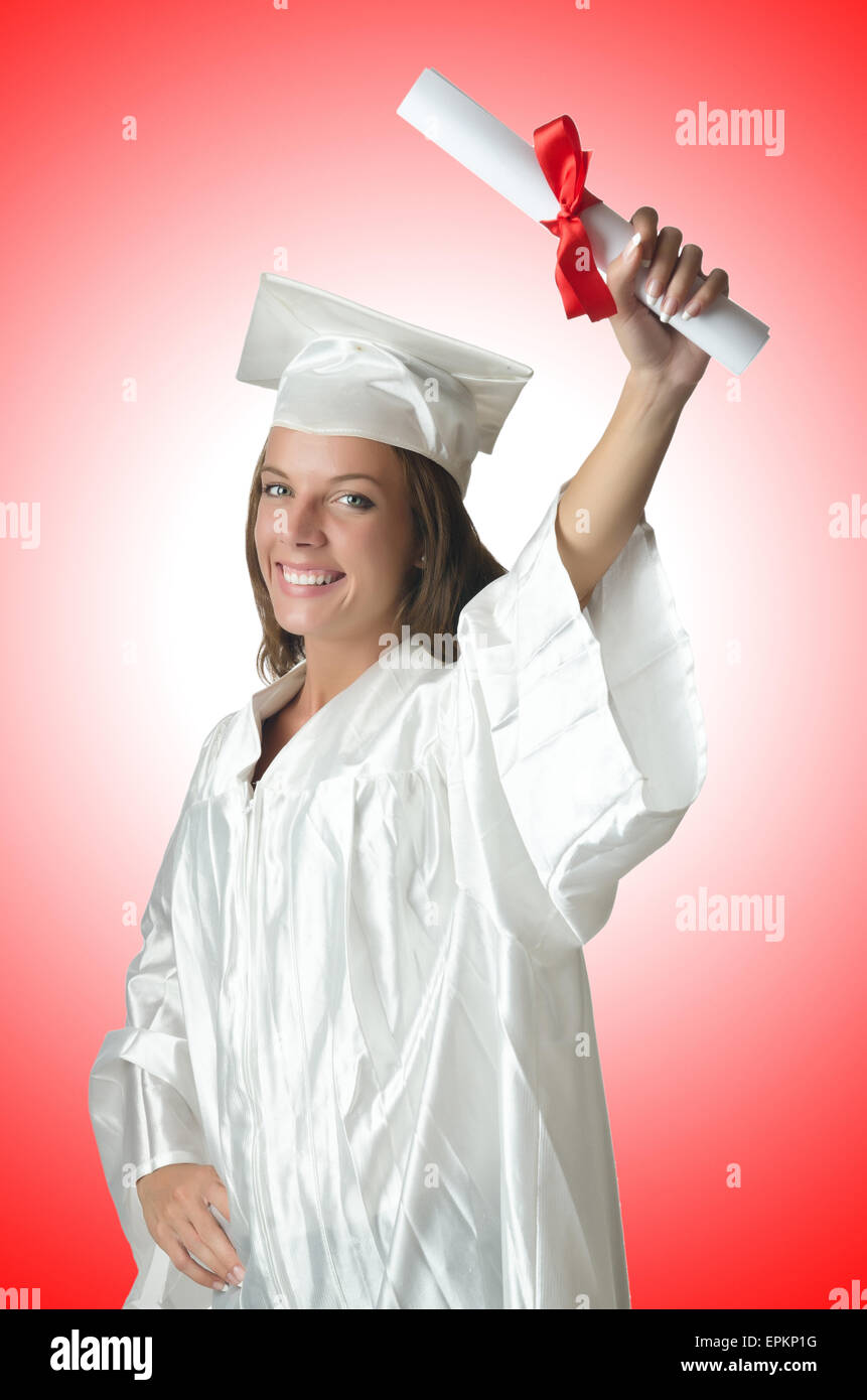 Young student with diploma on white Stock Photo - Alamy