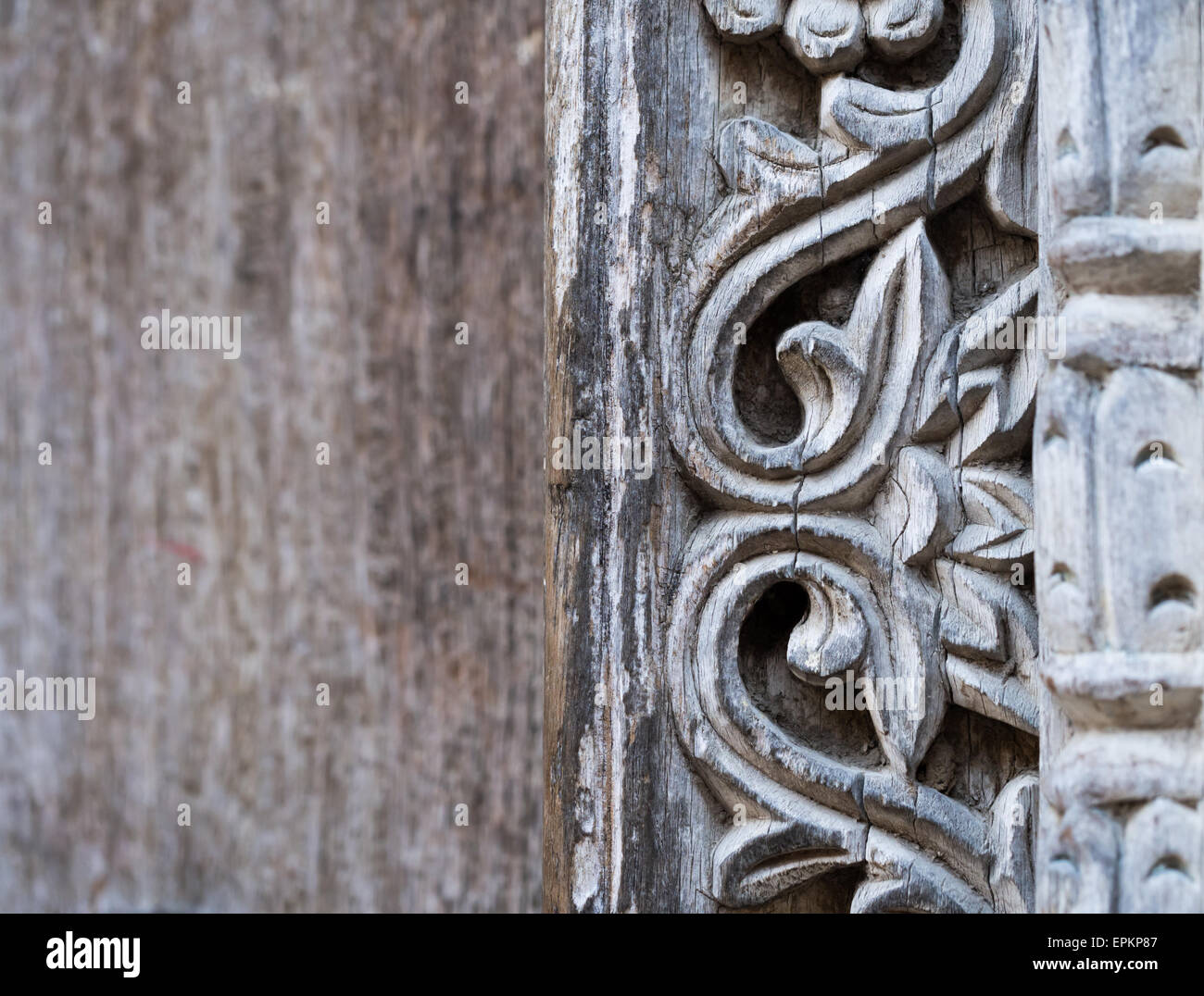 Close up photo of typical carved decorations with floral motives of an ...