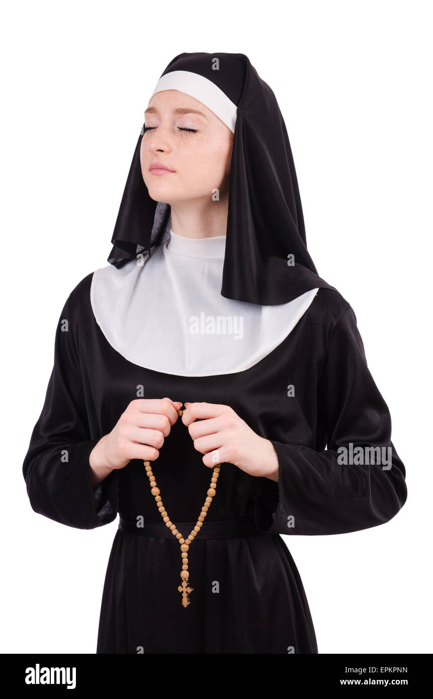 Young nun isolated on the white background Stock Photo - Alamy