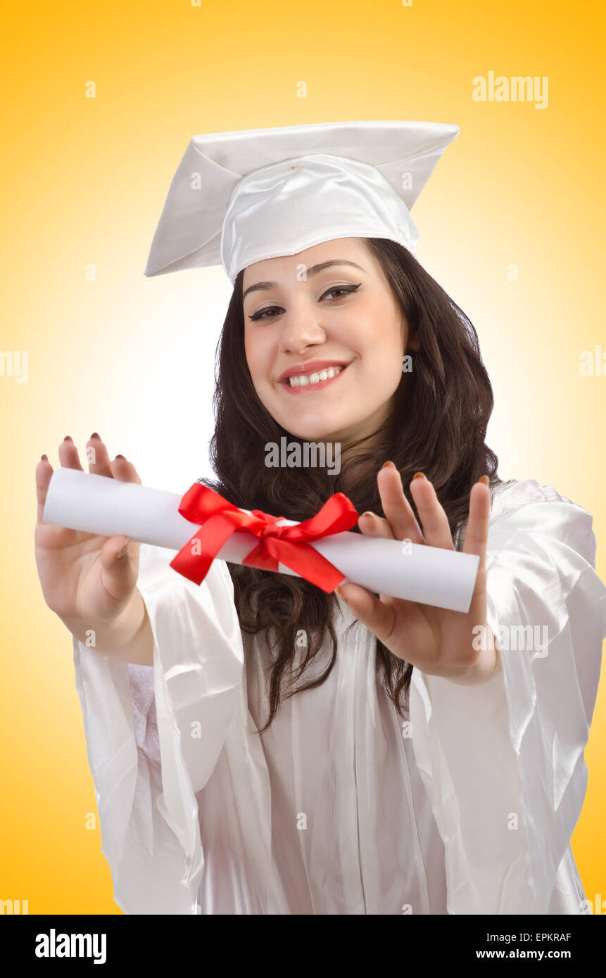 Happy graduate on white background Stock Photo - Alamy