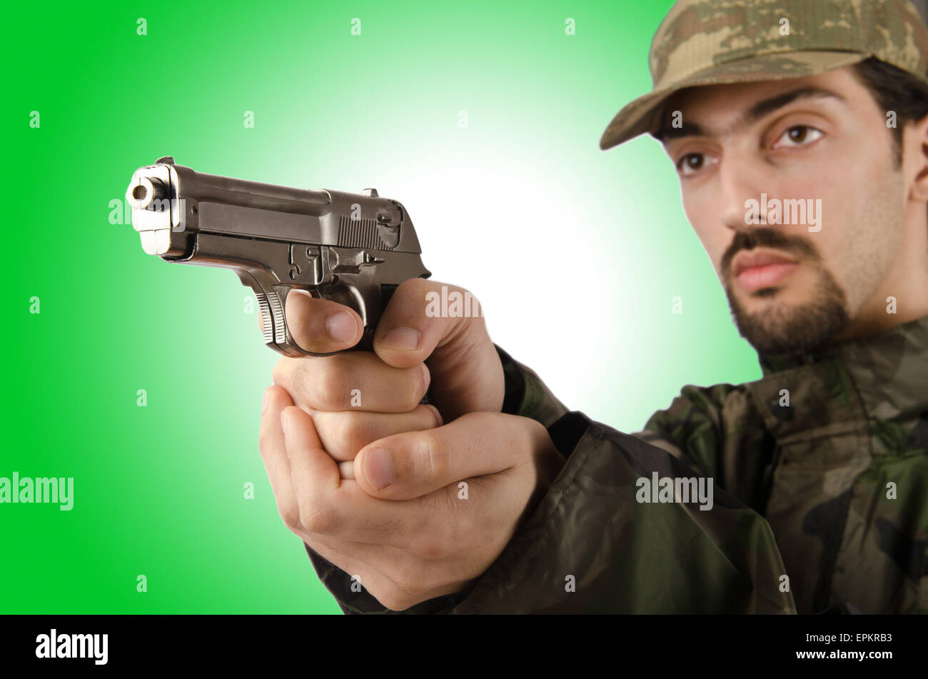 Soldier with gun isolated on white Stock Photo - Alamy