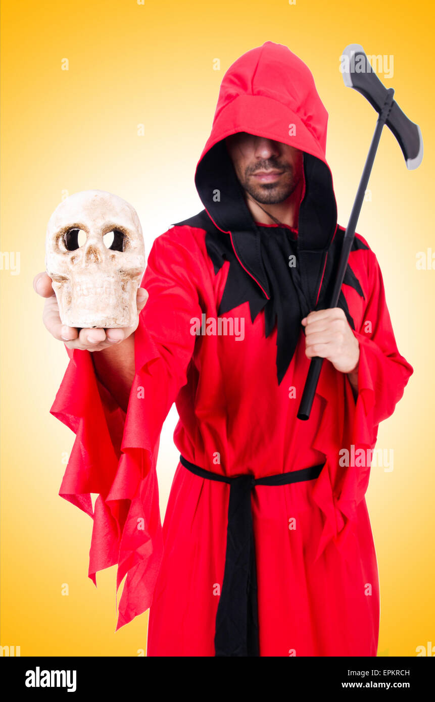 Executioner in red costume with axe on white Stock Photo - Alamy