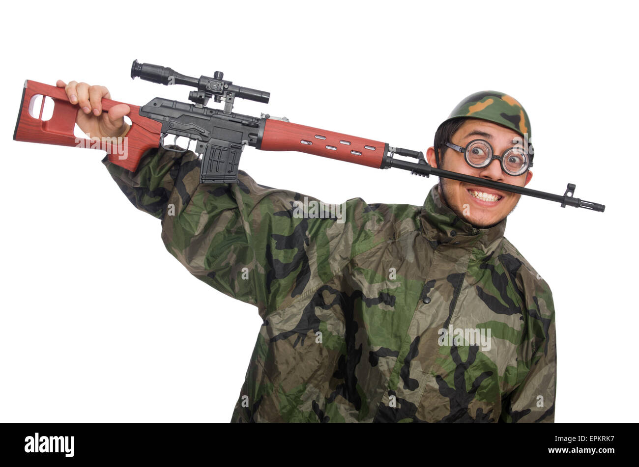 Military man with a gun isolated on white Stock Photo - Alamy