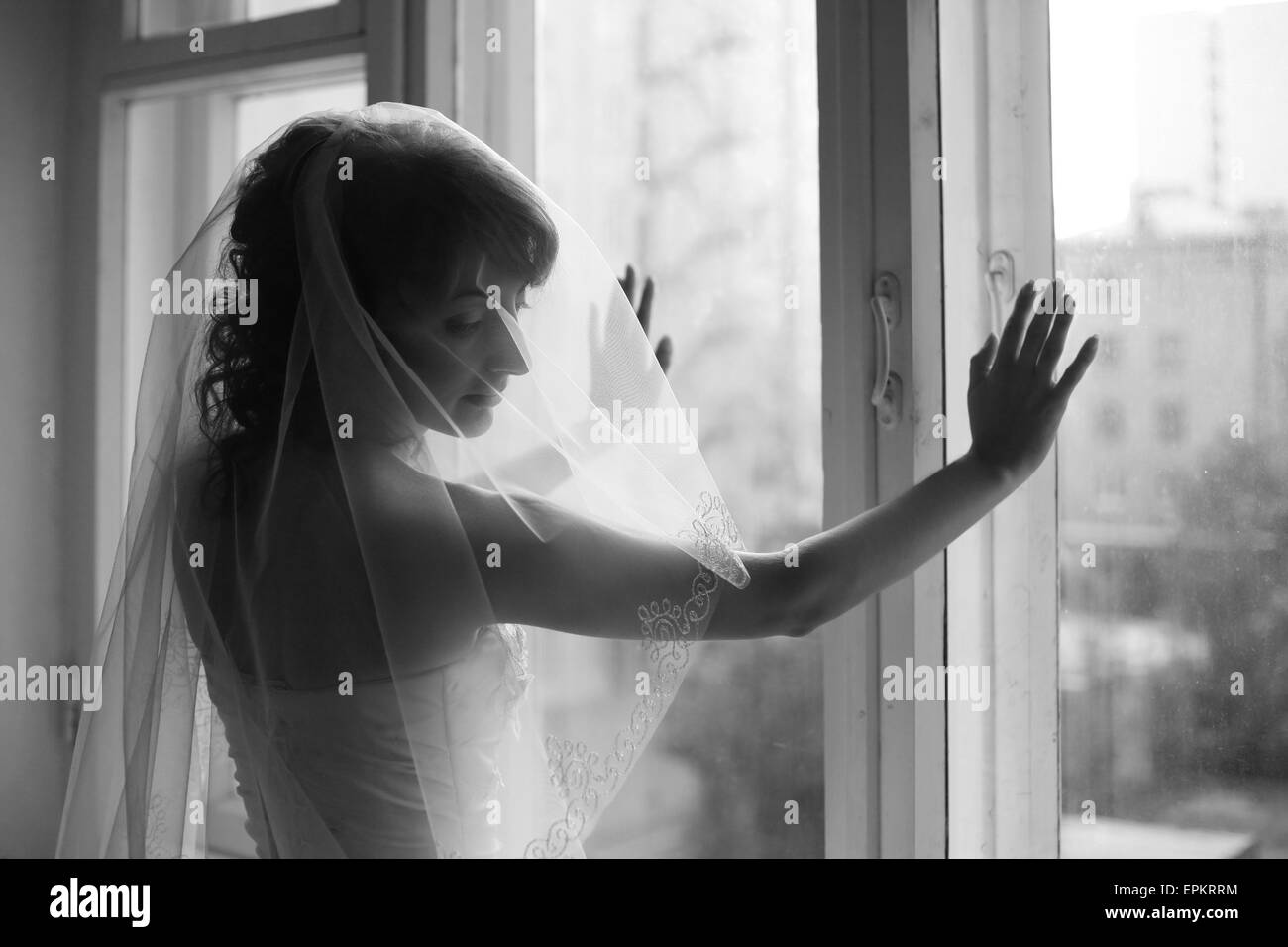 Beautiful girl window Black and White Stock Photos & Images - Alamy