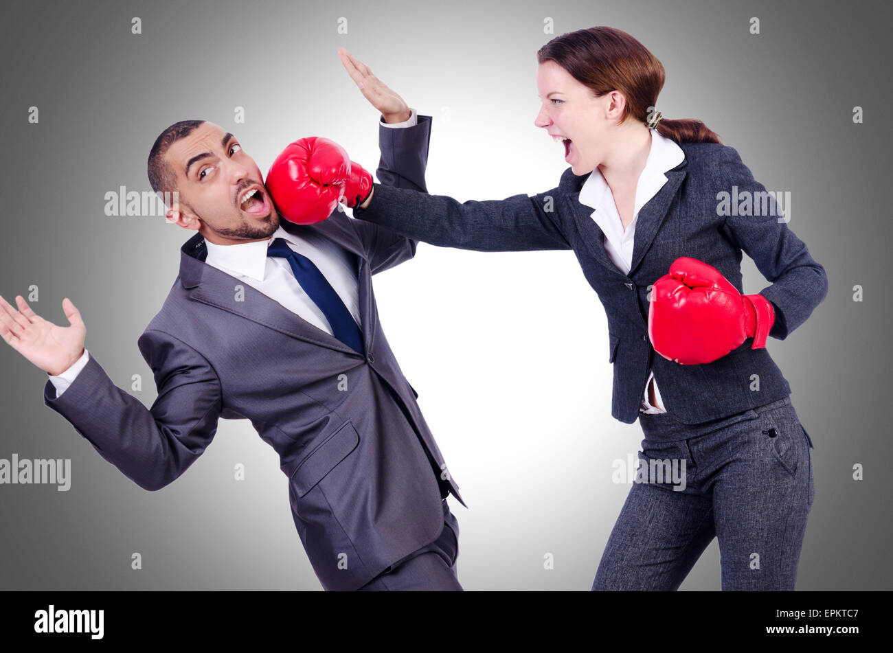 Office pair fighting isolated on white Stock Photo - Alamy